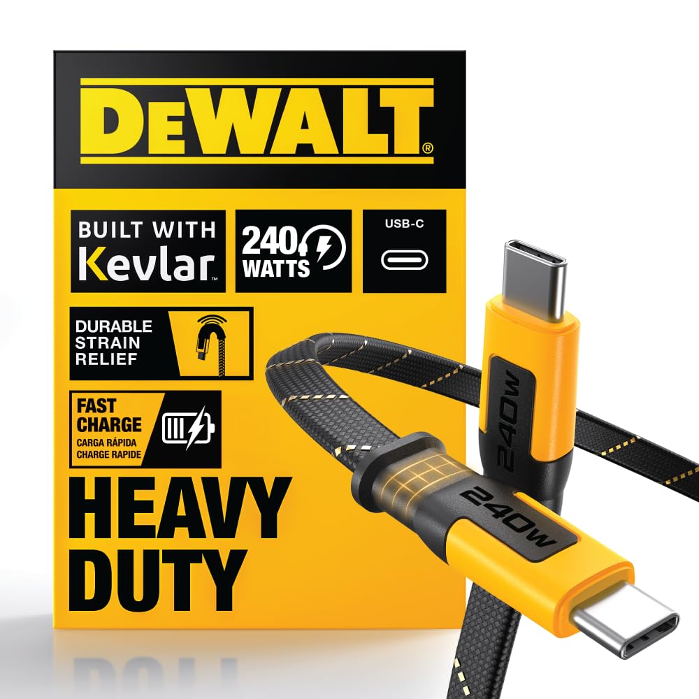 DEWALT Heavy Duty USB-C to USB-C 240W Kevlar Fast Charging Cable ...