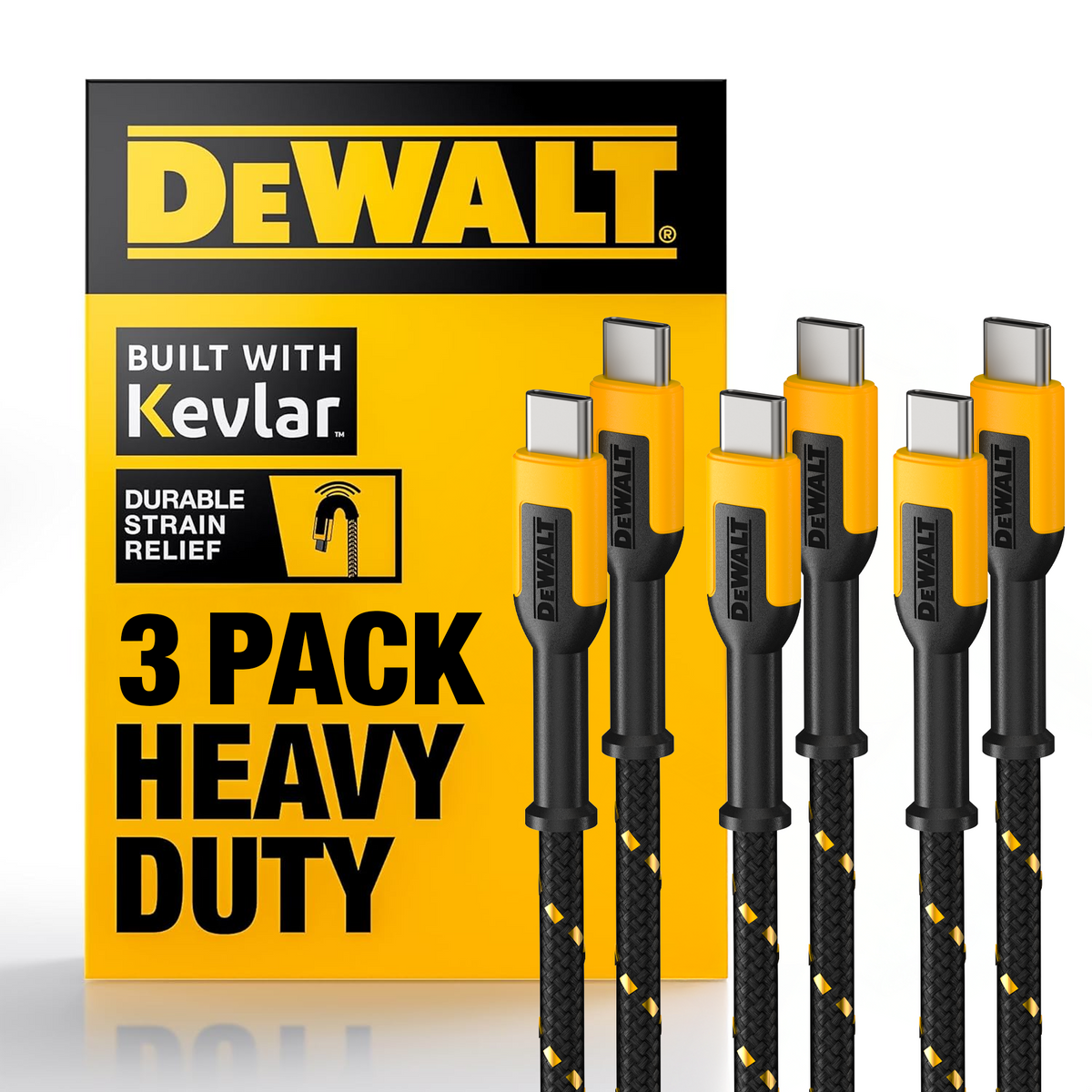 DEWALT 3-Pack 6ft USB-C Cable – 60W Fast Charging — Cyberguys